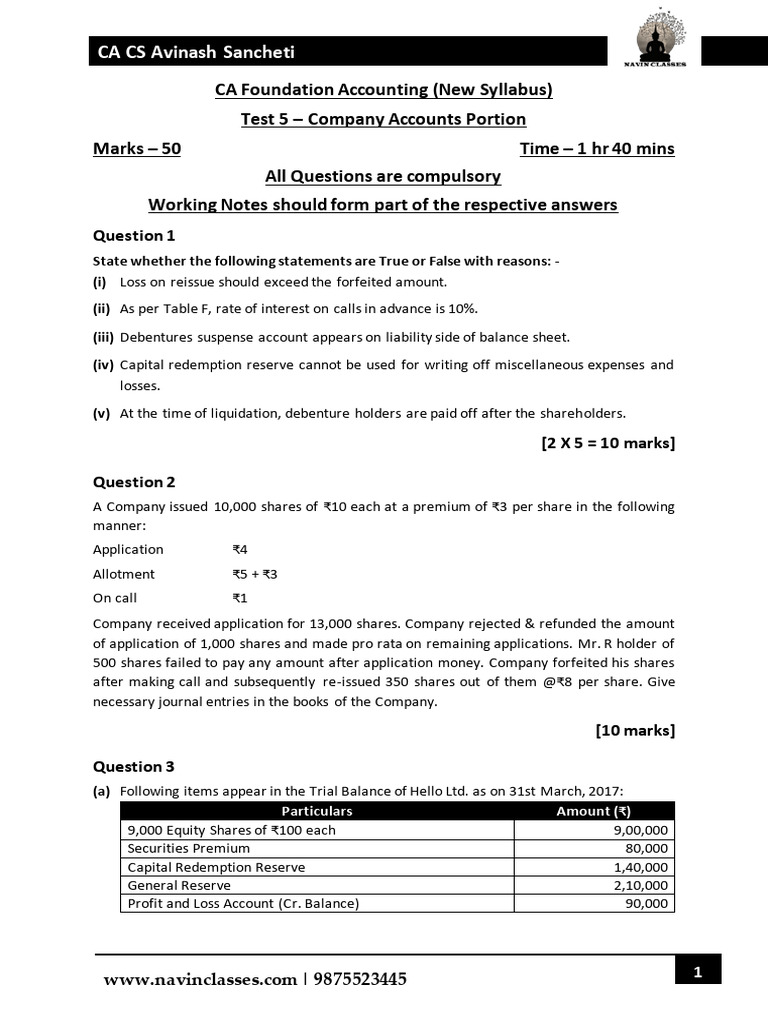 Foun. Acc. - QP - Co. Acc. | PDF | Equity (Finance) | Business