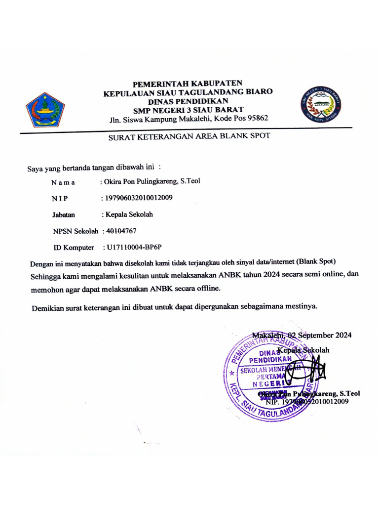 Surat Keterangan Area Blank Spot | PDF