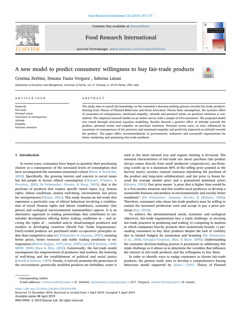 A New Model To Predict Consumers' Willingness To Buy Fair-Trade ...