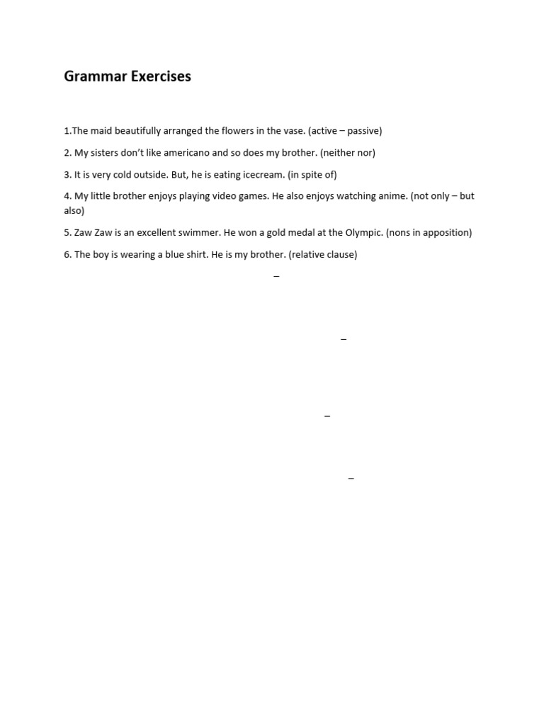 Grammar Transformation Exercises | PDF | Language Arts & Discipline | Art