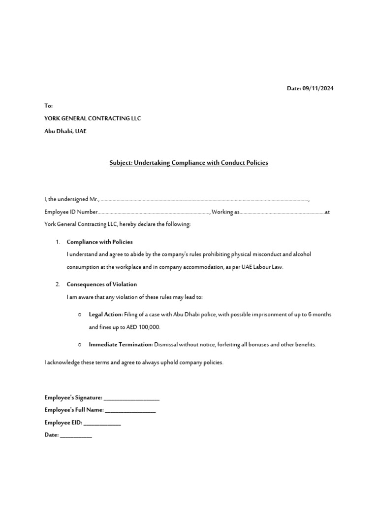 Undertaking Compliance With Conduct Policies | PDF | Finance & Money ...