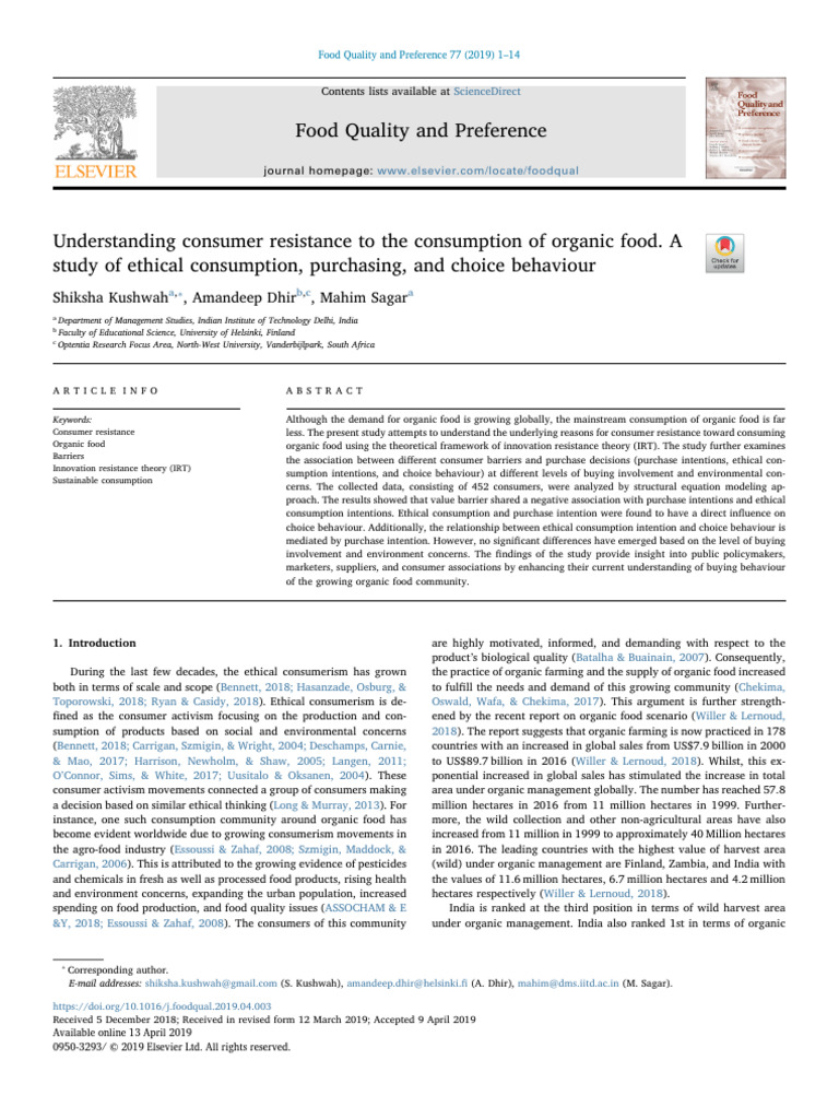 Consumer Resistance to Organic Food | PDF | Behavior | Consumption ...