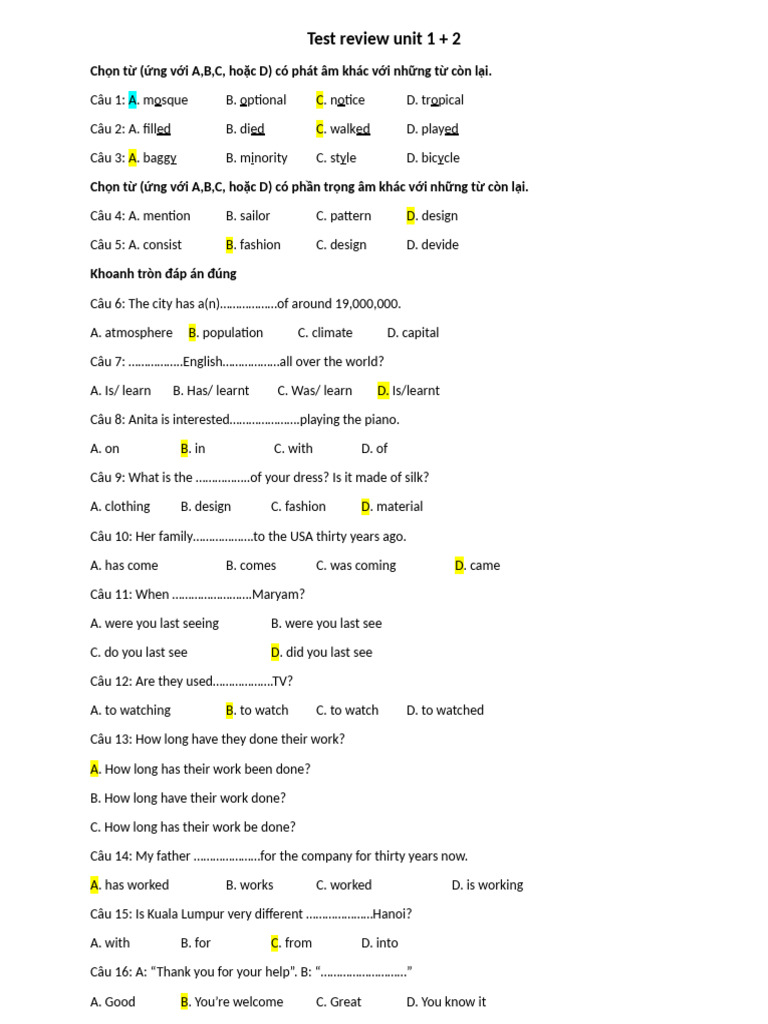 English Test Review: Units 1 & 2 | PDF | Fashion | Clothing