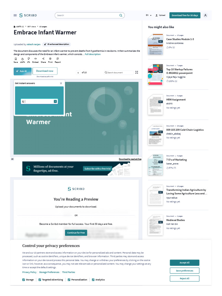 WWW Scribd Com Document 459209760 Embrace Infant Warmer | PDF