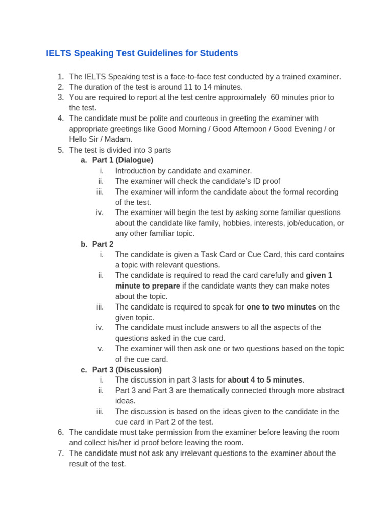 Ielts Speaking Test Overview For Students Pdf Restaurants Grammar