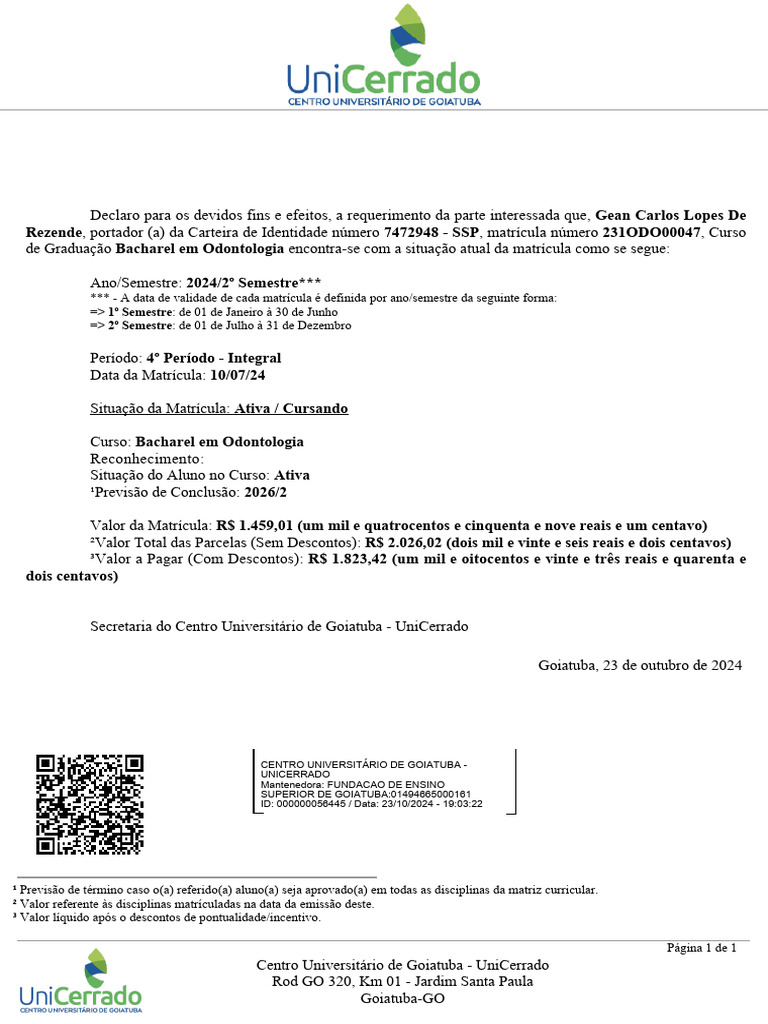 231ODO00047 Gean Carlos Lopes de Rezende 20242 23102024 190322066 | PDF