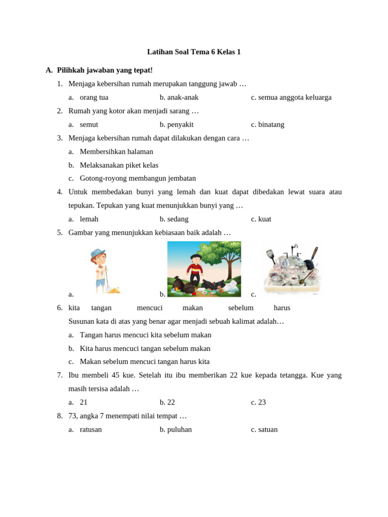 Latihan Soal Tema 6 Kelas 1 | PDF | Metode & Bahan Ajar