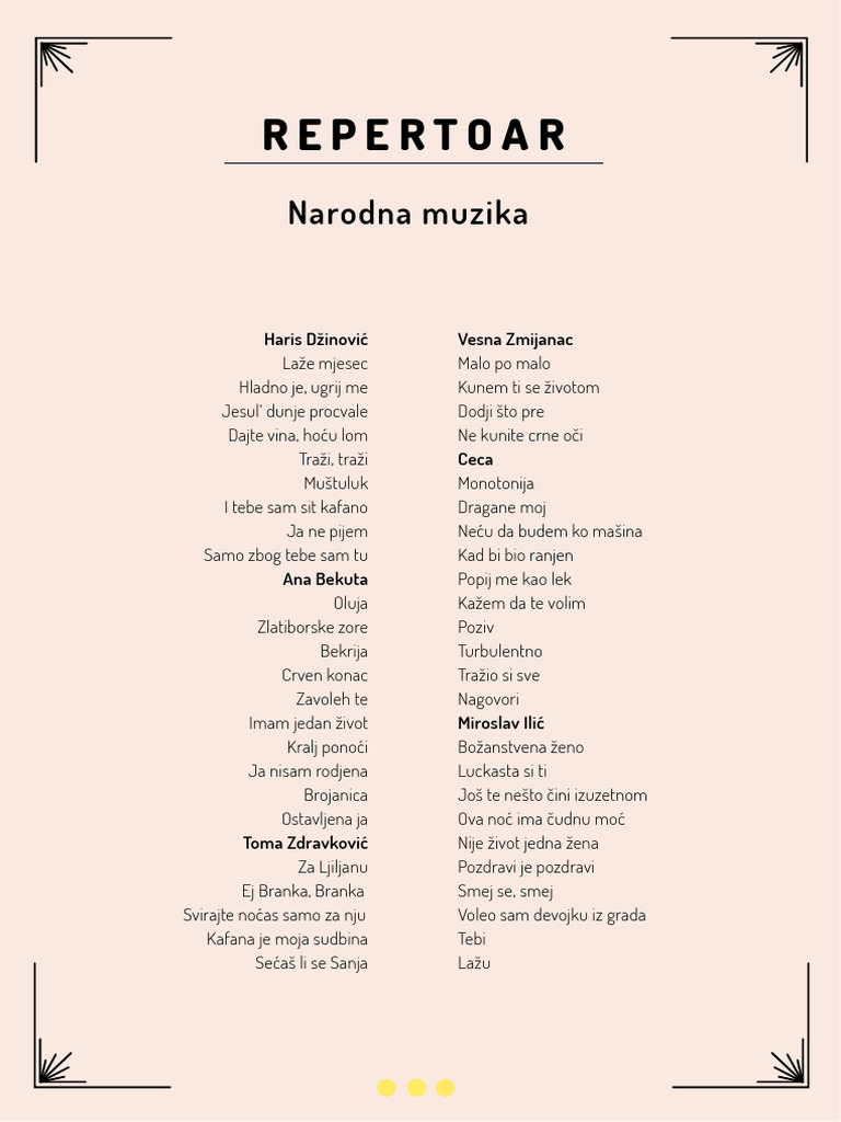 Repertoar Narodna Muzika | PDF