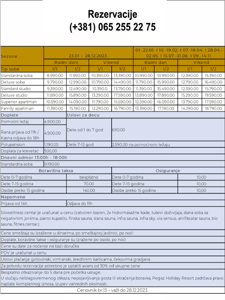 Cenovnik 2023 Pegaz | PDF