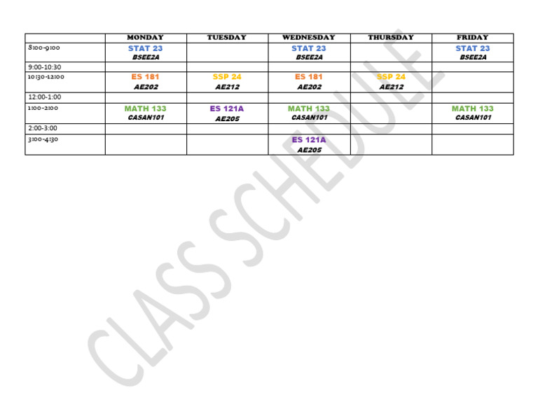 Class Sched | PDF