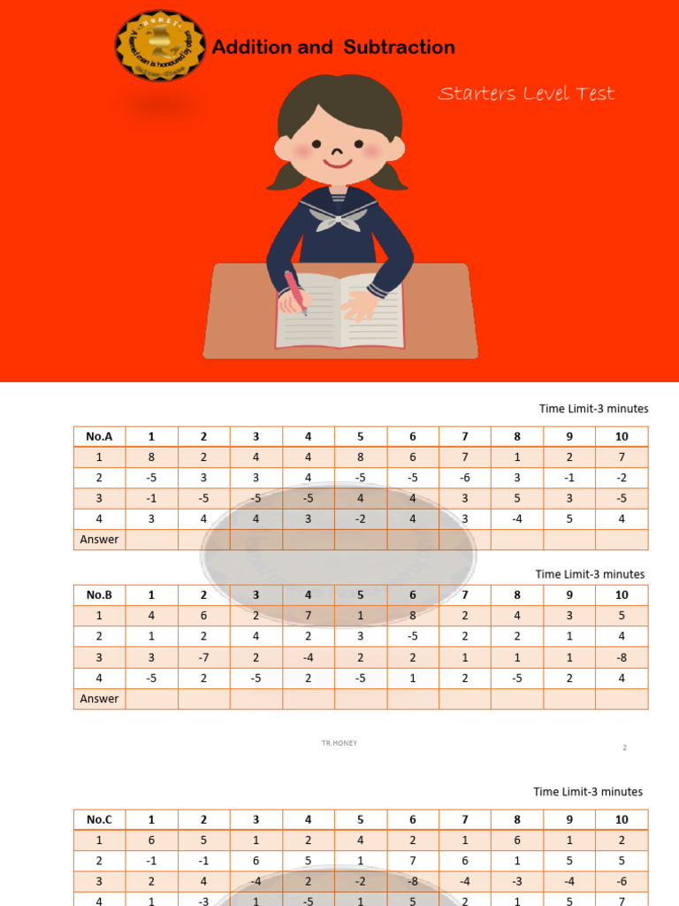 Addition and Subtraction Level Test | PDF