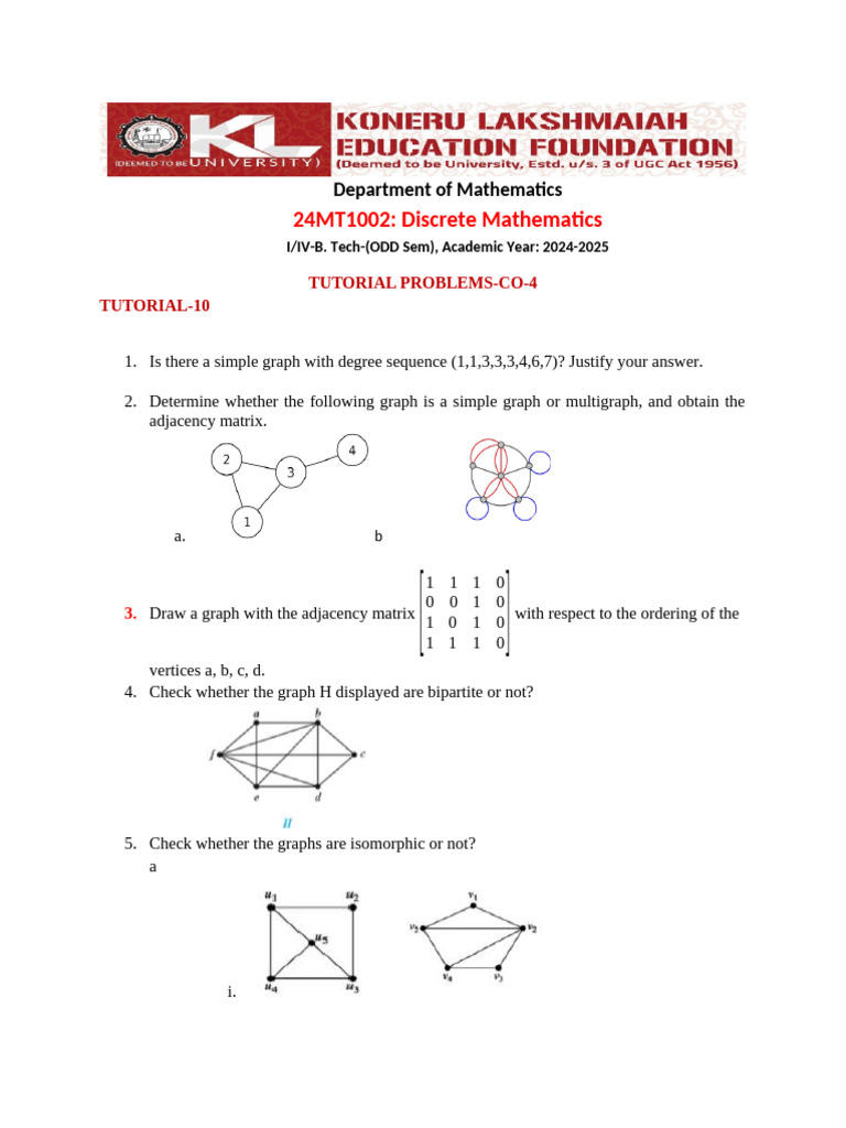 Discrete Math Graph Theory Problems | PDF