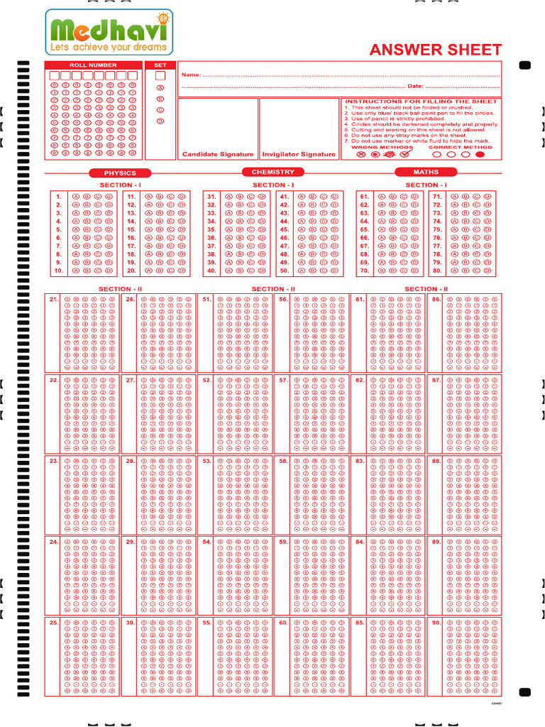 JEE 90 Question OMR Sheet-1 | PDF