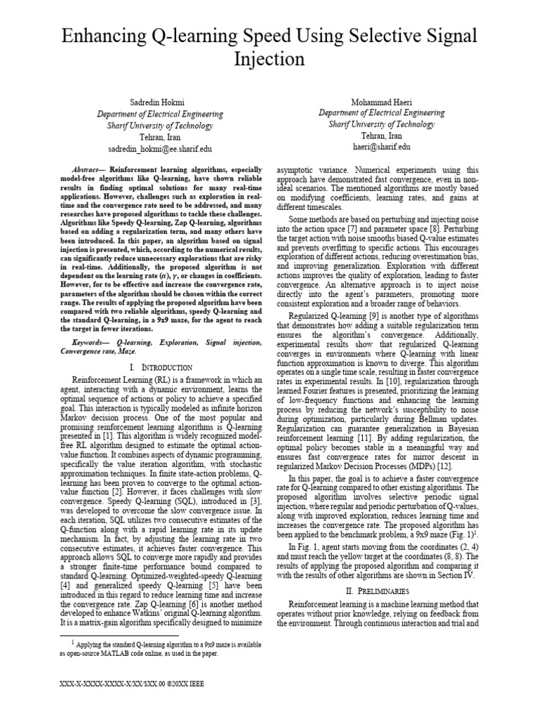 Enhancing Q-Learning Speed Using Selective Signal Injection | PDF | Applied Mathematics | Algorithms