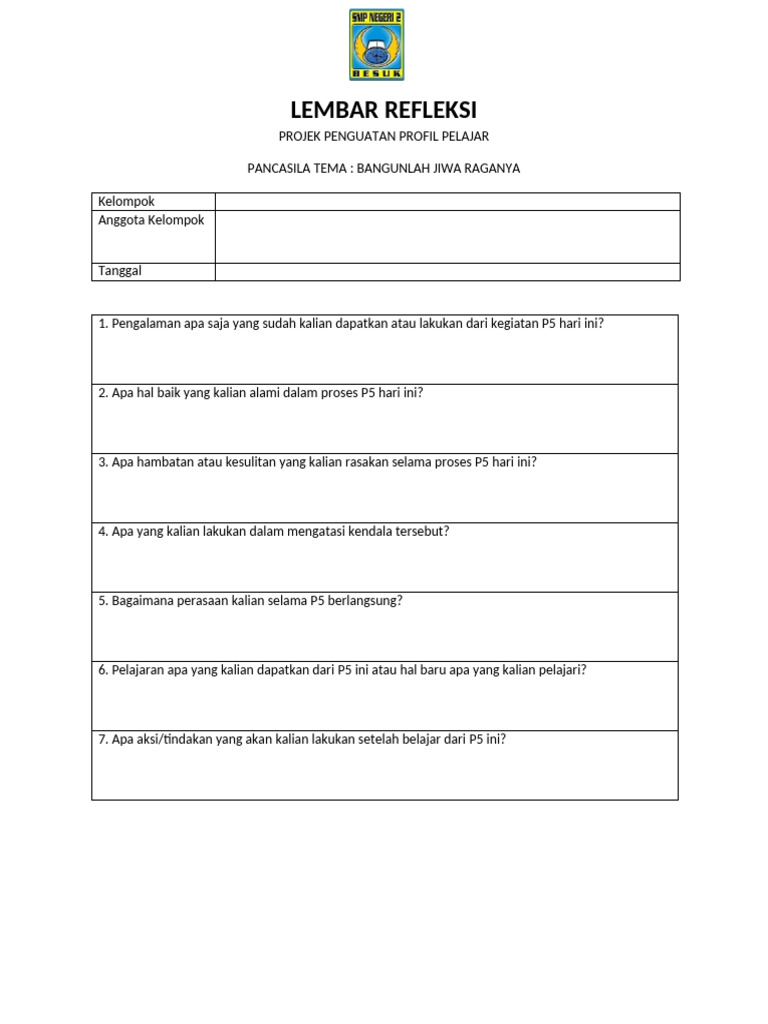Refleksi Kegiatan P5 Pelajar | PDF | Pengembangan Diri | Gaya Hidup