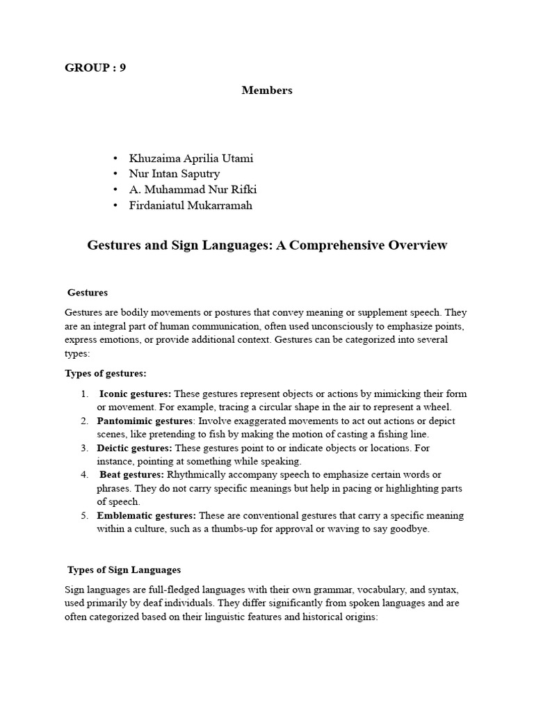 Gestures and Sign Languages | PDF | American Sign Language | Sign Language