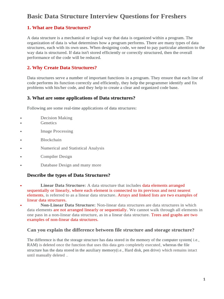 Basic Data Structure Interview Questions For Freshers Pdf Queue