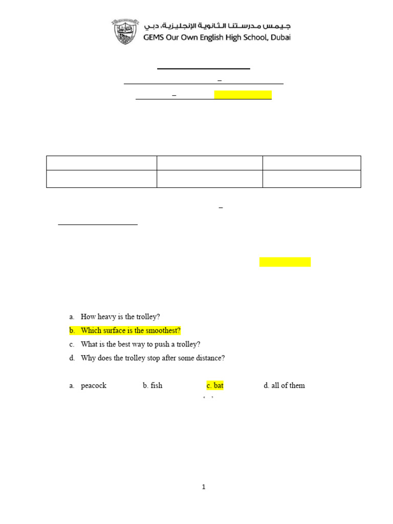 Annual Revision Worksheet - Grade 4 Science 2024 ANSWER KEY | PDF ...