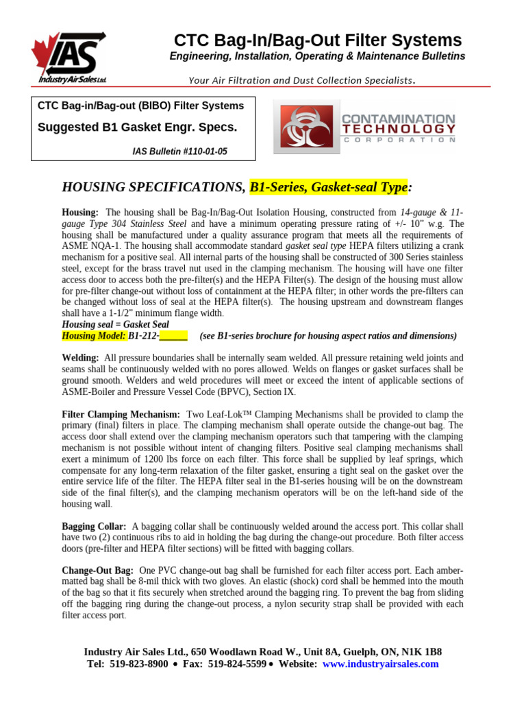 B1 Gasket Seal CTC BIBO Suggested Engr Specs Bulletin 110-01-05 | PDF | Pipe (Fluid Conveyance ...