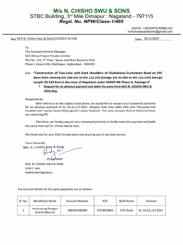 Request For Advance Payment Against Labour Payments | PDF