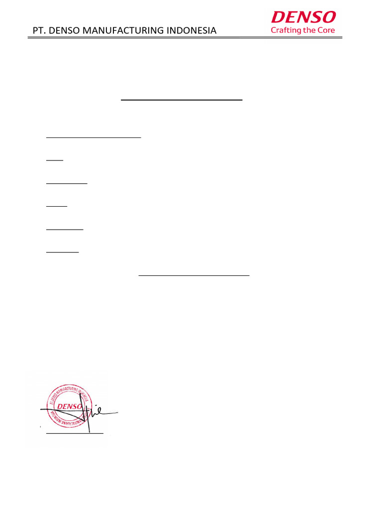 Paklaring Denso Manufacturing Indonesia | PDF