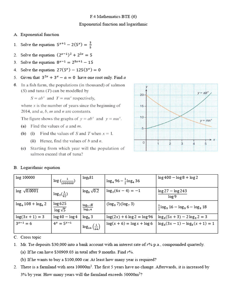 F.4 Mathematics BTE (6) Exponential Function and Logarithmic | PDF ...
