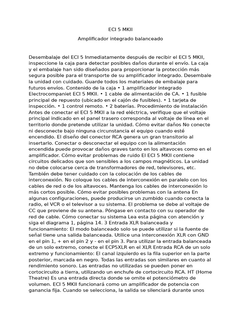 ECI 5 MKII Manual en Castellano | PDF | Altoparlante | Ingenieria Eléctrica