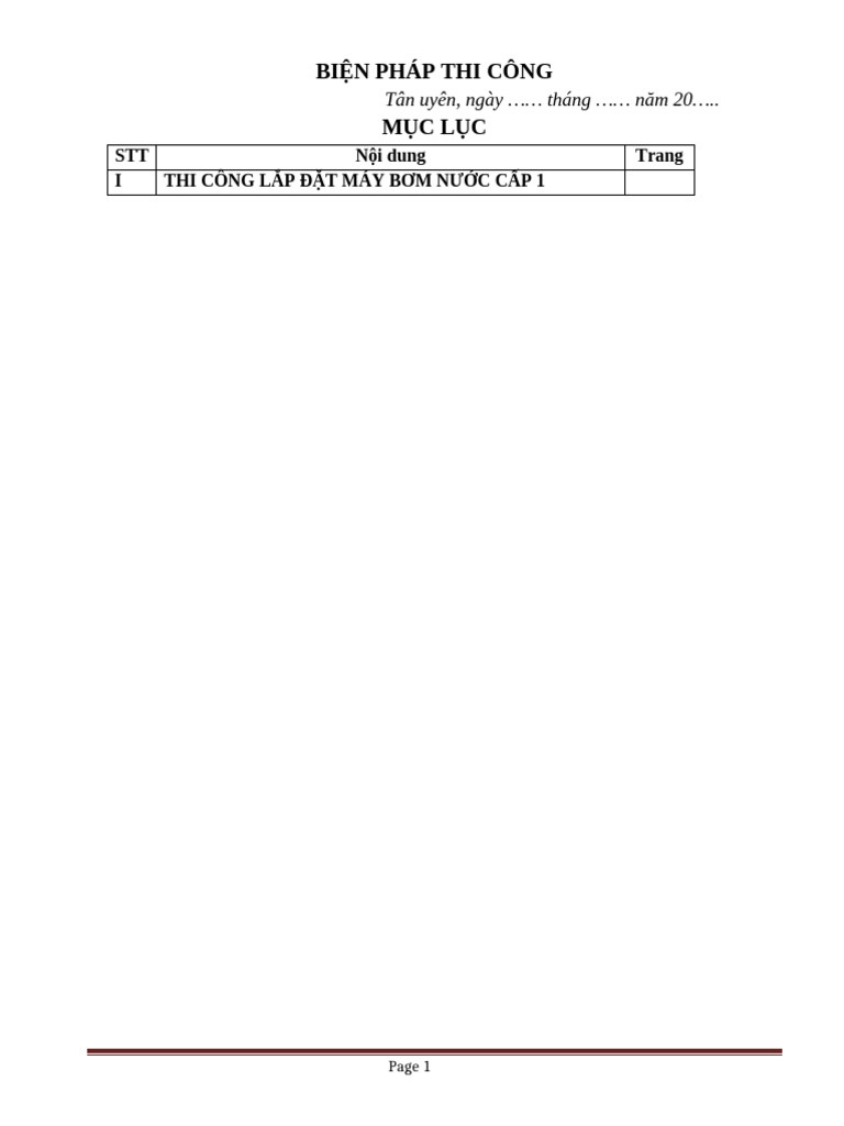 Bien Phap Thi Cong Lap Bom Cap 1 | PDF