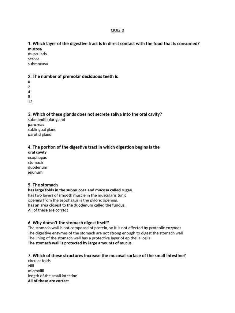 Quiz 3 | PDF | Small Intestine | Human Digestive System