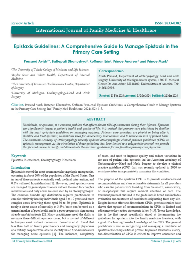Epistaxis Guidelines A Comprehensive Guide To Manage Epistaxis in The ...
