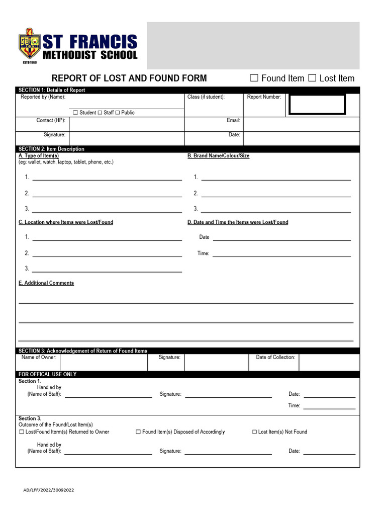 Lost and Found Report Form | PDF | Mobile Computers