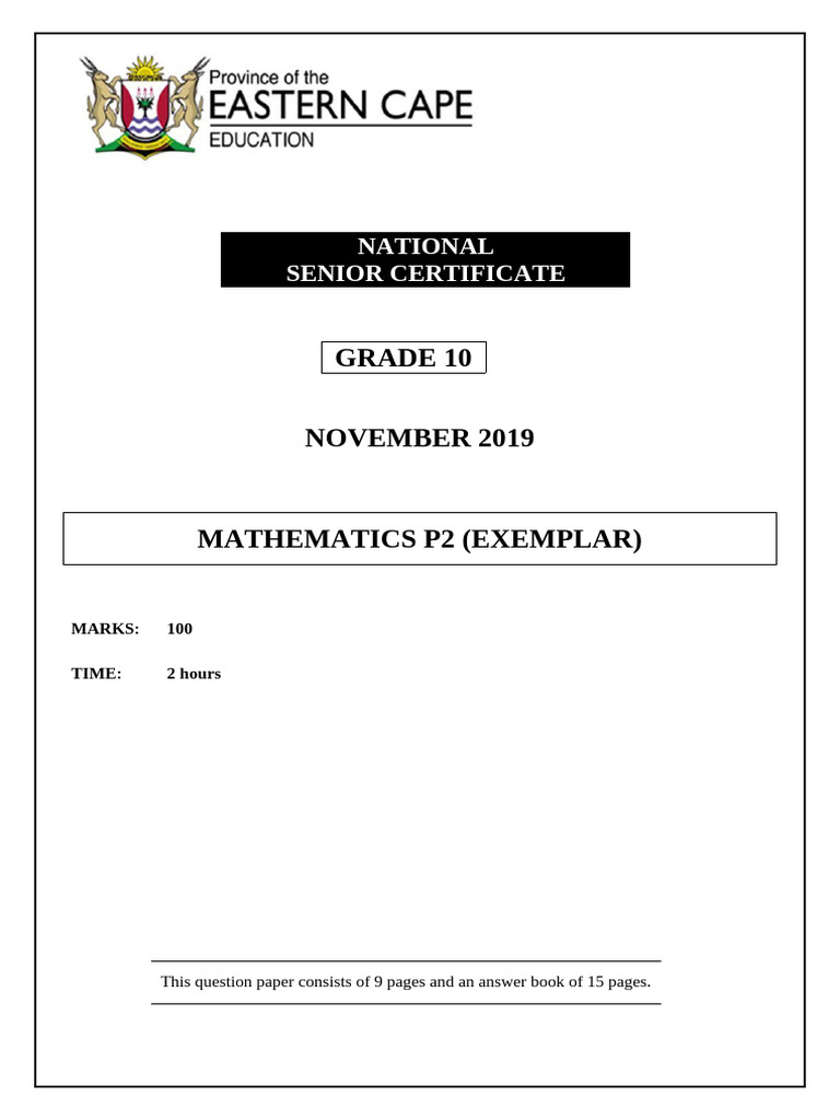 MATHS P2 GR10 QP NOV2019 - English | PDF