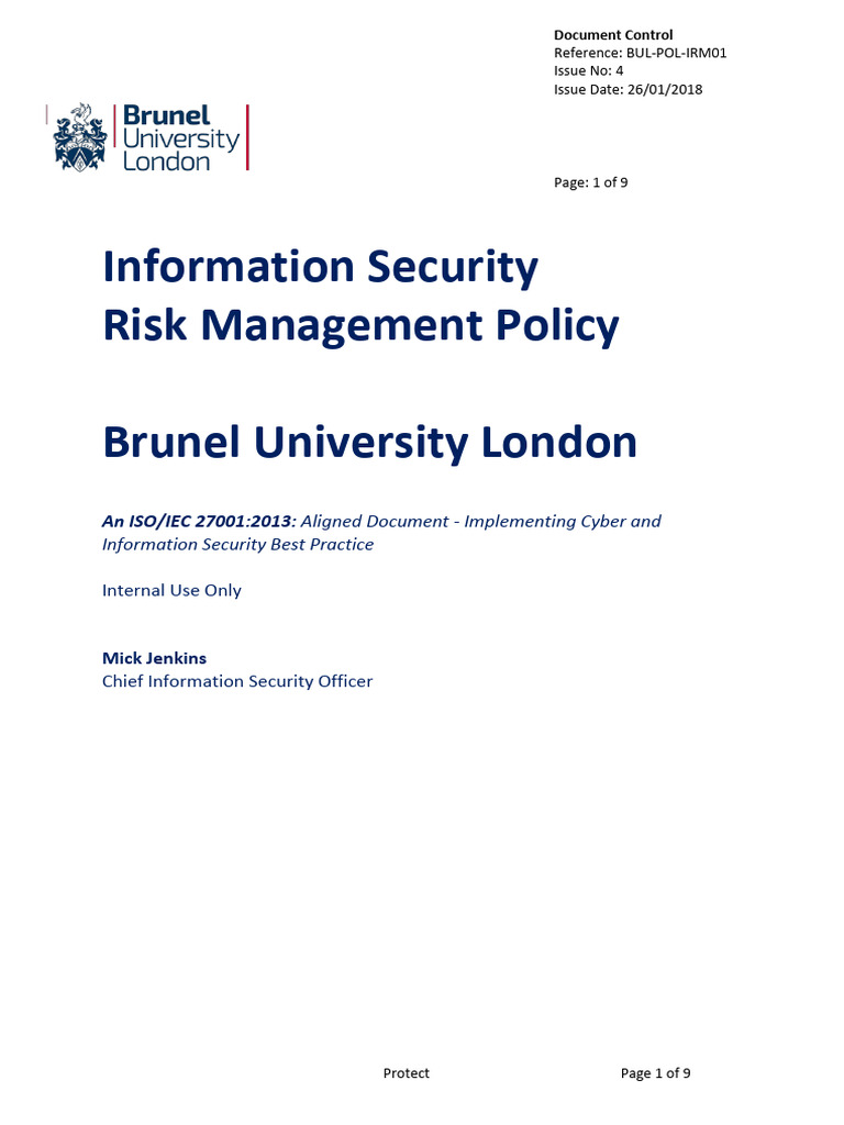 Brunel Info Security Risk Policy | PDF | Information Security | Risk