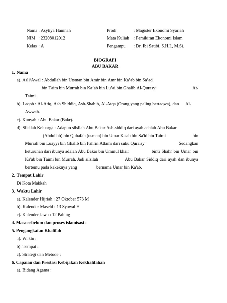 Biografi Abu Bakar Ash-Shiddiq | PDF | Politik | Sejarah
