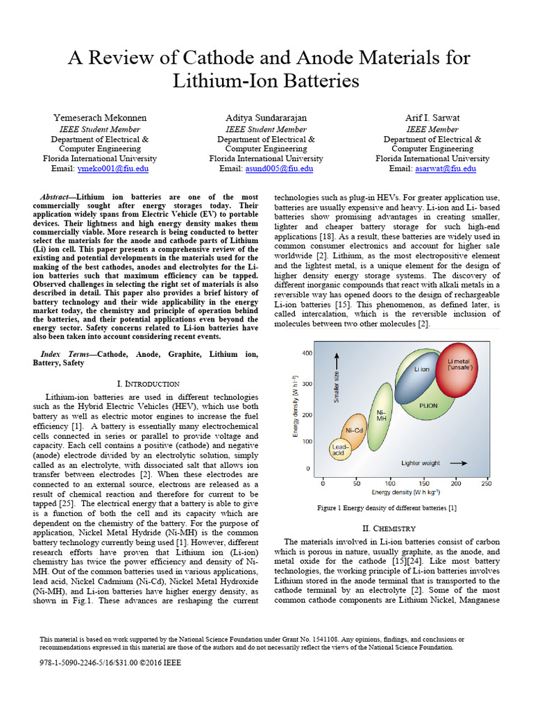 A Review of Cathode and Anode Materials For Lithium-Ion Batteries | PDF ...