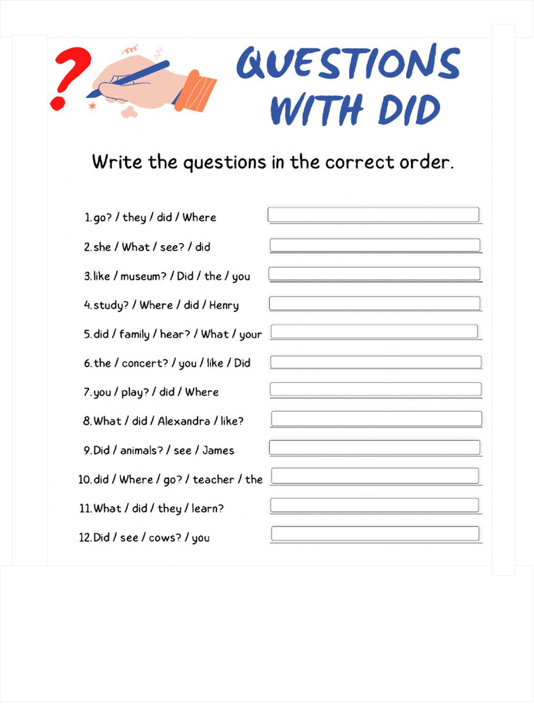 Unscramble simple past questions worksheet | PDF