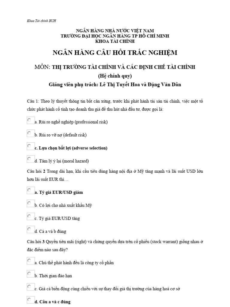 Thi Truong Tai Chinh Va Cac Dinh Che Tai Chinh TTTC DCTT ...