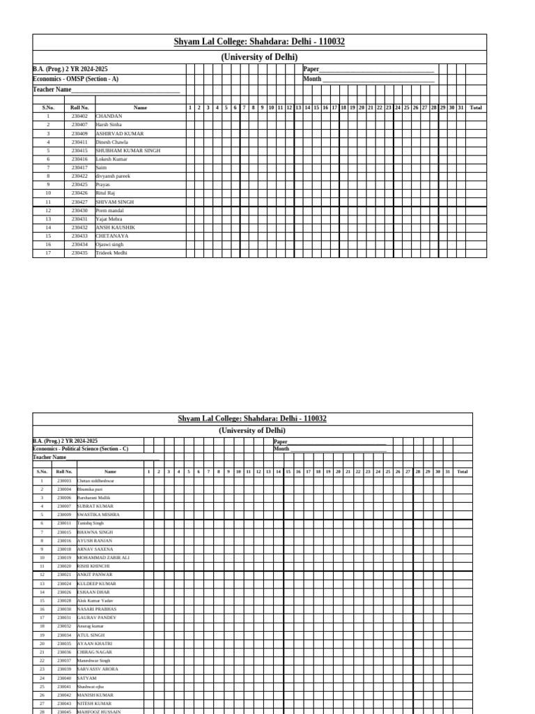 Monthly Attendance 2 Yr. (2024-2025) | PDF