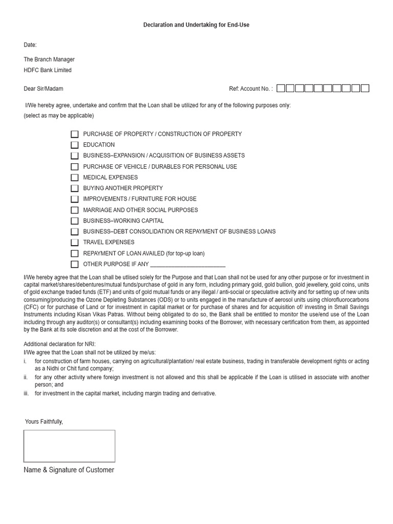 End Use Letter | PDF | Loans | Banks