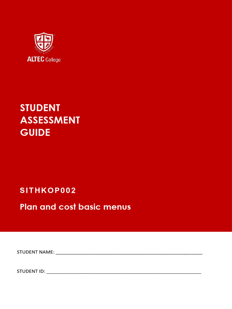 SITHKOP002 - Plan and Cost Basic Menus - Student Assessment Guide - V1.1 | PDF | Menu | Plagiarism