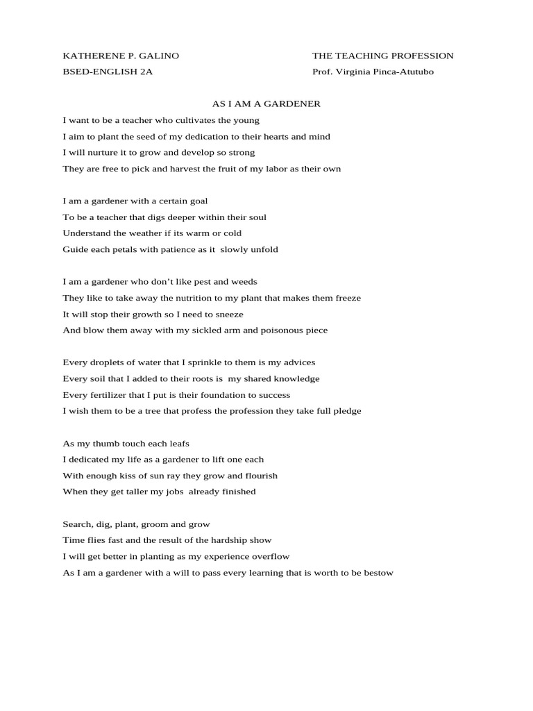 My Poem in Teaching Profession | PDF | Knowledge | Experience