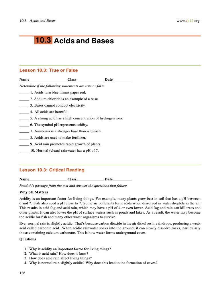 Sep 28 Acids & Bases Worksheet | PDF