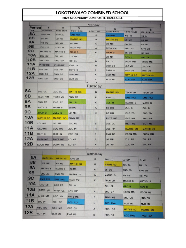 Timetable Lokothwayo | PDF