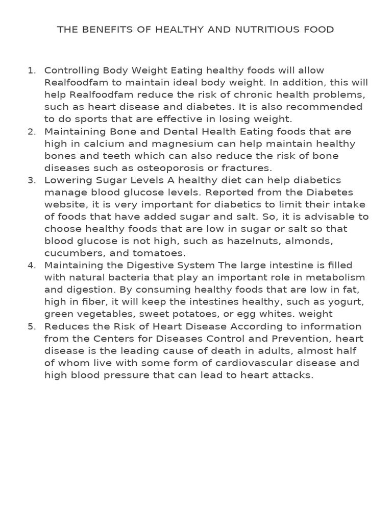 The Benefits of Healthy and Nutritious Food | PDF | Lifestyle