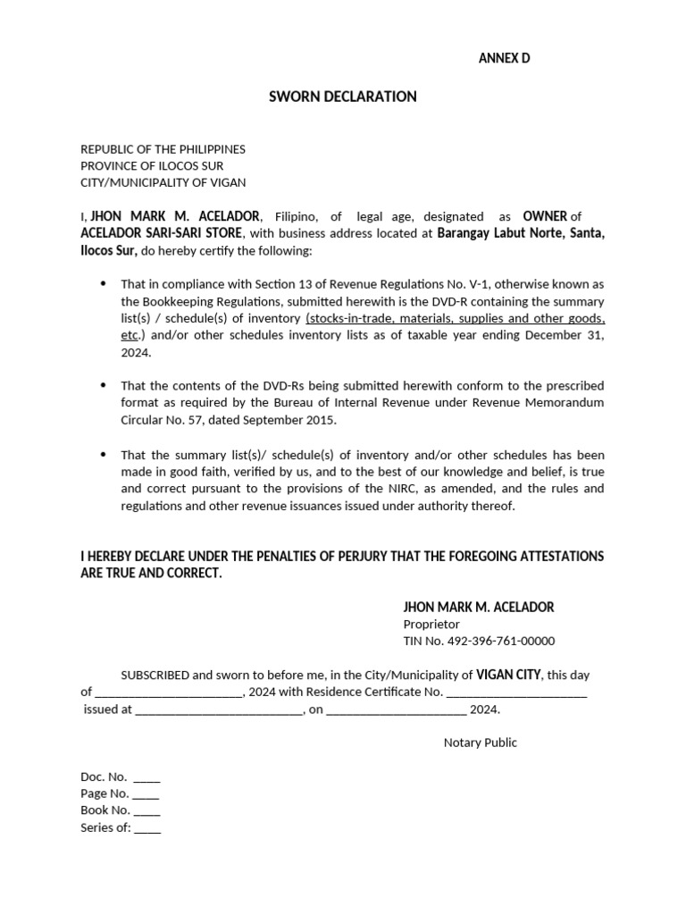 Sworn Declaration | PDF