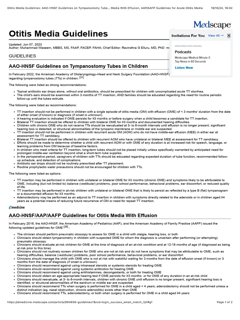Otitis Media Guidelines 2023 | PDF | Auditory System | Neurology