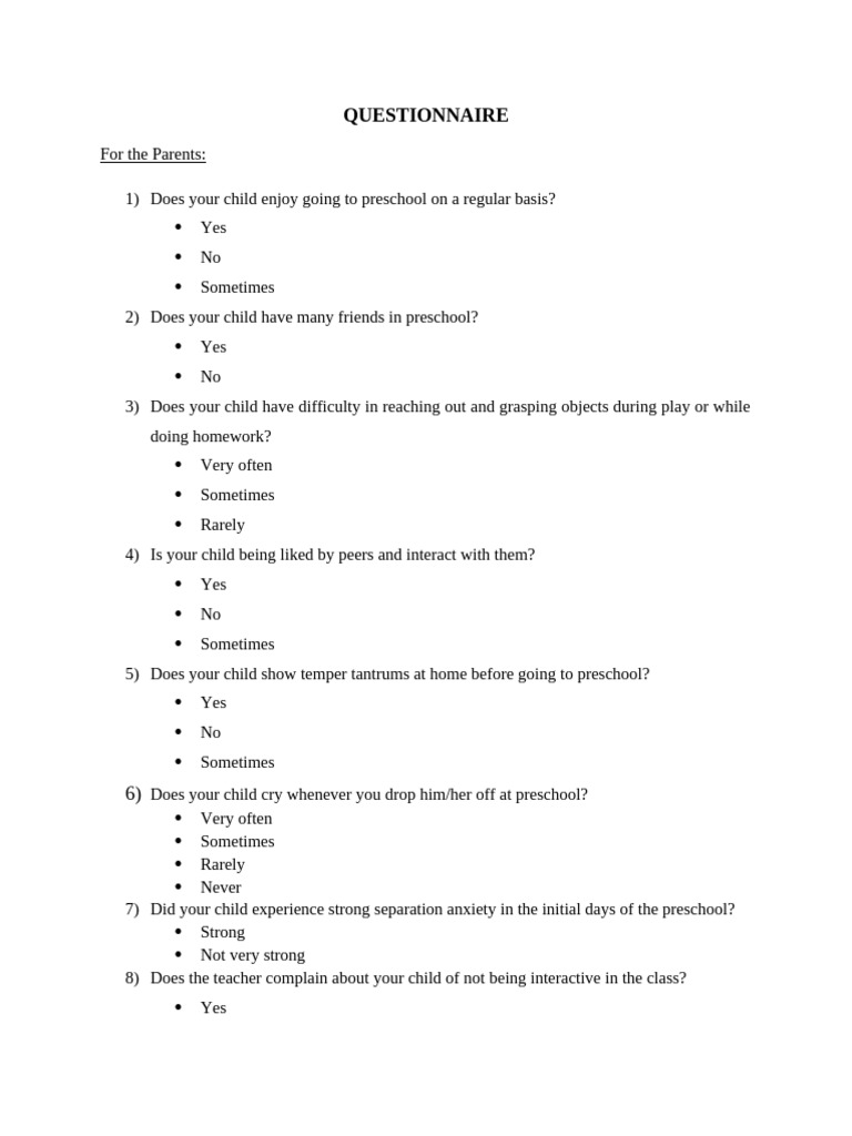 Dissertation - Questionnaire Bineeta | PDF | Preschool | Teachers