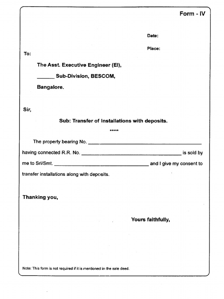 Bangalore Bescom Meter Transfer Noc | PDF