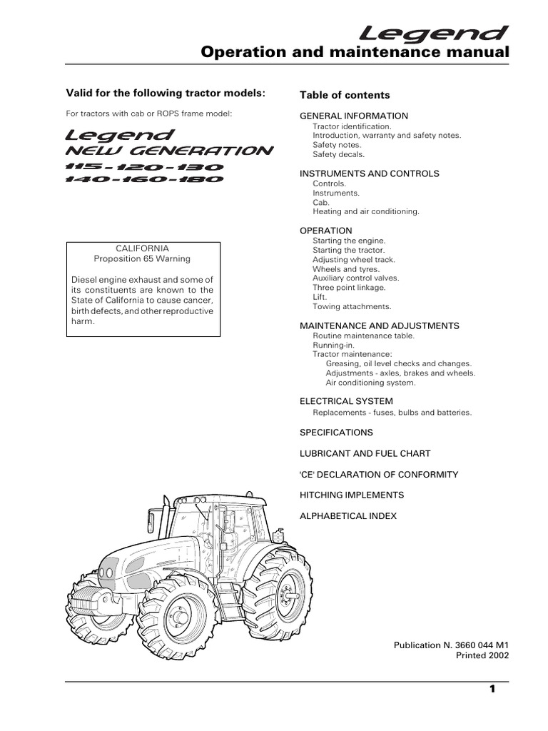 Operation and Maintenance Manual: Valid For The Following Tractor ...
