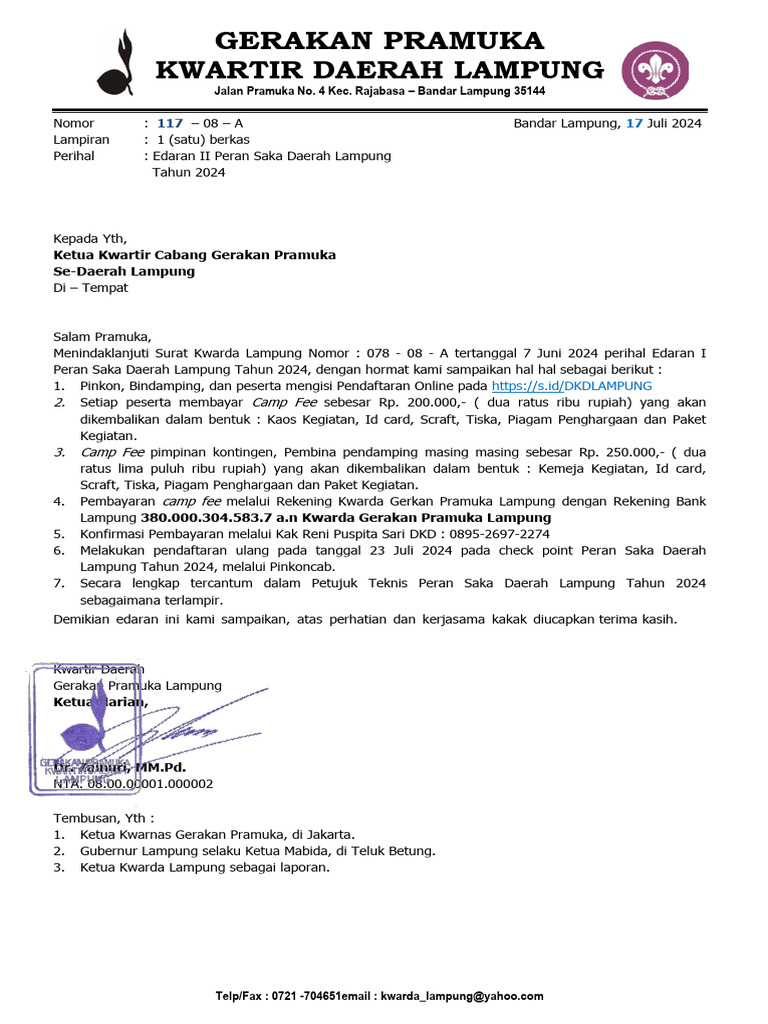 Edaran 2 Peran Saka Lampung 2024 | PDF | Karier & Perkembangan | Pengelolaan Keuangan & Uang